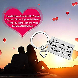Couple Keychain， I Love You More Than The Miles Between Us Long Distance Relationship Gift for Boyfriend Girlfriend Brithday Valentines Gift Personalized Couples Jewelry Going Away Gift Keychain