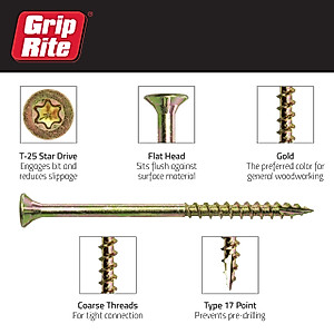 Grip-Rite 158GCS5 #8 x 1-5/8" Star Drive Gold Construction Wood Screw, 5lb Box