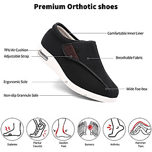 Women's Comfy Diabetic Shoes with Arch Support for Edema Swollen Feet Breathable Mesh Sneakers Lightweight Adjustable Strap Plantar Fasciitis Slippers