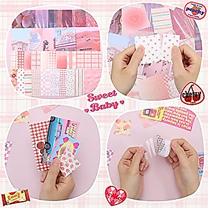720 Sheets Scrapbook Paper & Stickers Pink Aesthetic Scrapbook Kit Journaling Scrapbooking Supplies Washi Scrapbook Sticker Paper Kawaii Craft Paper Note Paper Cute Heart Stickers for Kids Teen Girls