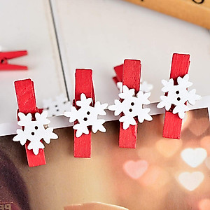 Souarts Pack of 50pcs Christmas Clips, Snowflake Red Wood Clothespins for Game Favors Craft, Wood Clips Set for Card Paper Photo Photography Activity (Red)