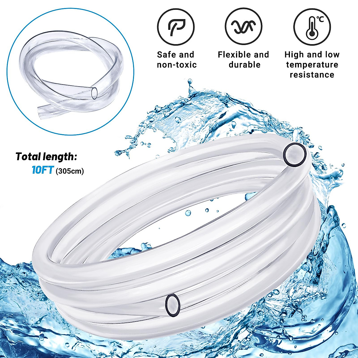 UNIFAMLIY 10Ft Portable Air Conditioner Drain Hose, Universal AC Drain Hose Kit, Kink-Free Drain Hose for Window Air Conditioner Drain with 3/5 Inch Connector, Window AC Mini-Split Unit Parts