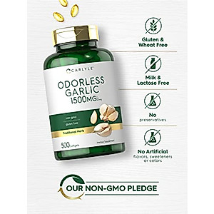 Carlyle Odorless Garlic Softgels 1500mg | 500 Pills | Non-GMO, Gluten Free Extract Supplement
