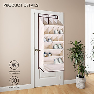 HAKACC Large Over the Door Shoe Organizer,Shoe Holder with Large Pockets Shoe Rack Hanging Shoe Organizer Beige for Closet Home