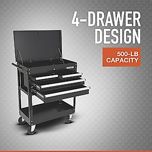 Ironton 30in. 4-Drawer Tool Cart - 33-7/8in.L x 17-5/8in.W x 39-1/8in.H, 500-Lb. Capacity
