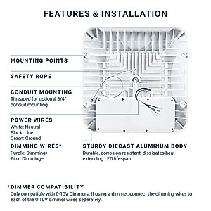 Parmida LED Canopy Light, 150W, Dimmable, 100-277VAC, IP65 Waterproof, ETL-Listed, Shop Light, 5700K, 16.5” x 16.5”, Gas Station, Warehouse, Garage, Street, Area & Outdoor Lighting, Commercial Grade