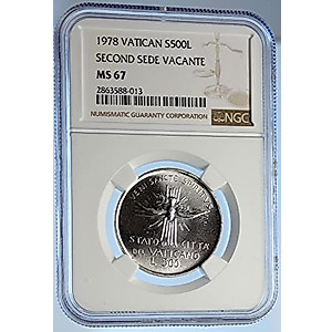 1978 1978 VATICAN City CARDINAL Arms & DOVE Genuine AR 500 Lire MS 67 NGC