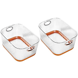 VECELO Refrigerator Organizers - Durable PET Storage Bins, Space Saving, Clear View, Contain Spill, Organizer for Kitchen, Laundry, Closet - Set of 2