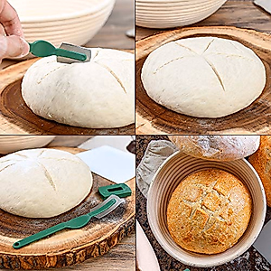 7 Piece Banneton Basket Set: 9 inch Round+ 10x6x4 inch Oval Sourdough Bread Basket | Bread Lame+ Dough Bowl, Bowl Scraper+ Bread Bag | Bread Proofing Basket Sourdough Starter for Making Homemade Bread