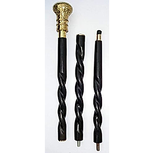 Vintage Brass Ball Head Handle Victorian Style Wooden Stick Walking Shaft Cane (3 Fold Wooden Walking Cane )