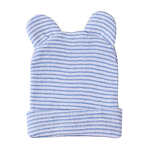 Aablexema Newborn Hat with Ears - Infant Boys Hospital Hat Baby Nursery Beanie Caps 0-3 Months(3pcs, A White & Blue & Grey)