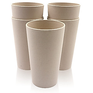 Roucerlin 5PCS Big 20OZ Wheat Straw Cup, Unbreakable Reusable Drinking Cups Water Cup, Stackable Coffee Cup Juice Tumblers, Mug for Coffee, Tea, Water, Milk, Juice (Beige)