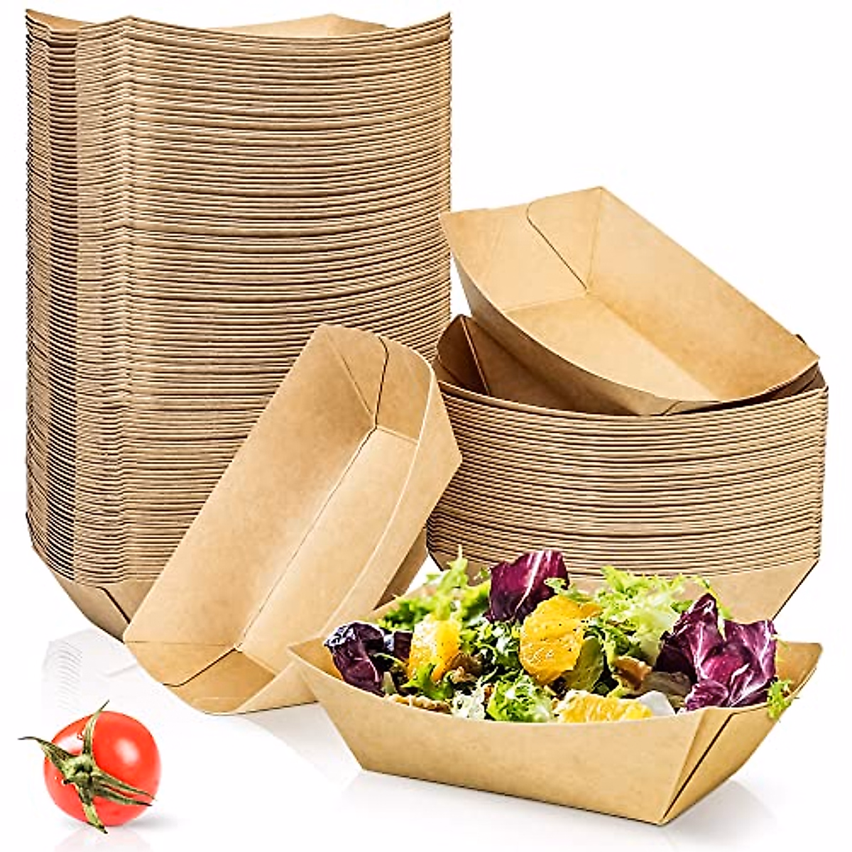 MotBach 300 Pack 1/2 Lb Paper Food Boat Trays Disposable Small Paper Boats, Mini Kraft Paper Food Trays Paper Food Serving Boat Tray Basket for Snacks Tacos Popcorn BBQ Sauce Fries Nacho