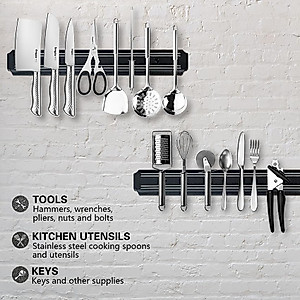 EDSRDUX 8 Inch 2 Pack Black Powerful Magnetic Knife Holder, Kitchen Knife Magnetic Strip Strips, Rust Free Multipurpose Magnetic Knife Rack Use for Kitchen Garage Workshop