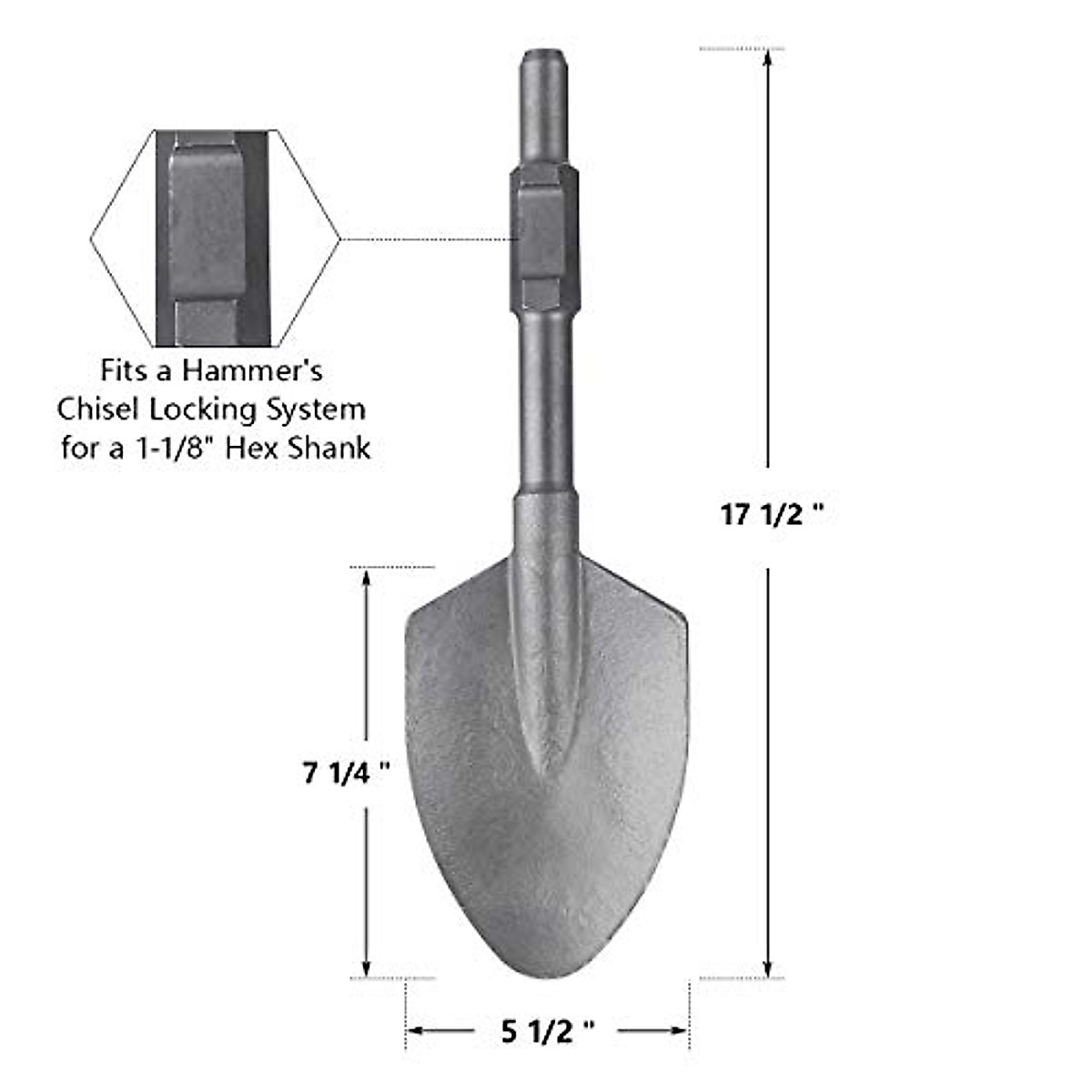 Clay Spade Chisel Bit for Demolition Jack Hammer, A-KARCK 1-1/8" Hex Shank Asphalt Cutter Chisel 17.5" Long, Alloy Steel Construction