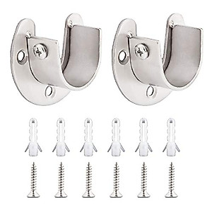ULIFESTAR Stainless Steel Closet Rod Holder, Shower Curtain Rod Sockets Rod Flange Shelf Brackets,Heavy Duty Furniture Hardware Metal Shower Wardrobe Pole Holder Support,25mm Dia (2 PCS)