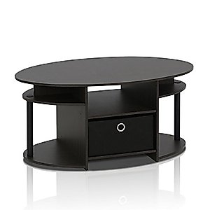 Furinno Jaya Simple Design Oval Coffee Table with Bin for Living Room, Walnut