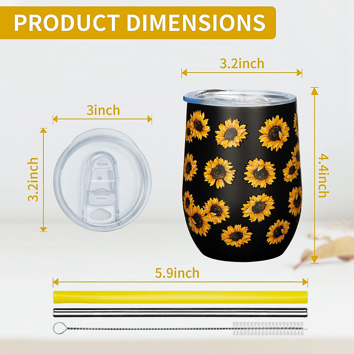 CHIUTUUY Insulated Tumbler with Lid and Straws, 12oz Iced Coffee Mug, Stainless Steel Double Wall Vacuum Cute Tumbler Cups for Wine, Coffee, Beverages