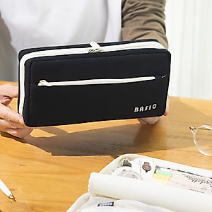 EASTHILL Big Capacity Pencil Case Pencil Pouch School Supplies for College Students Office Simple Stationery Pencil Holder Bag Teen Girls Women-Black