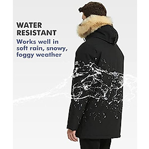 PUREMSX Men's Padded Jacket Insulated, Expedition Mountain Heavy Weight Thicken Lined Skiing Fur Hooded Long Anorak Parka,Black,Small