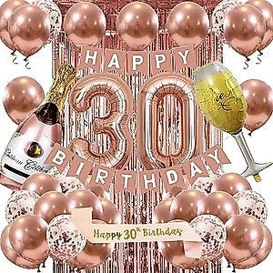 30th Birthday Decorations for Women, Rose Gold 30 Birthday Party Decoration for Her, 30th Happy Birthday Banner Kits Rosegold Balloons Decoration for Girls Women 30th Birthday Party Supplies