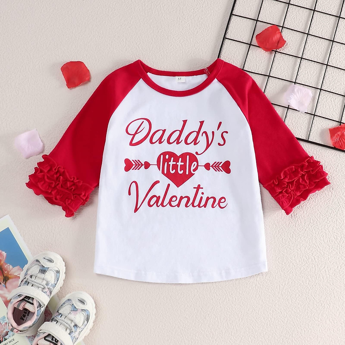 Valentines Tees Baby Boys T-Shirt Mommy's Little Valentine Print 3/4 Long Sleeve Valentines Toddler Tops Grey