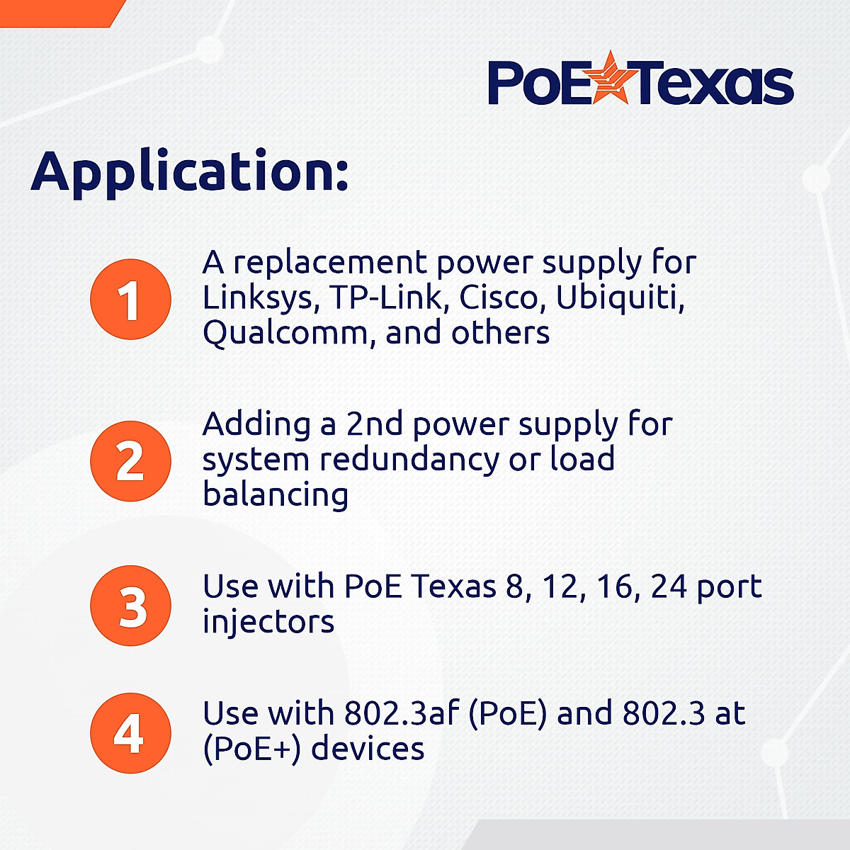 PoE Texas 4 Port PoE Injector - Gigabit Passive Power Over Ethernet and PoE Texas 48v Power Supply - 48 Volt 60 Watt AC to DC Power Supply