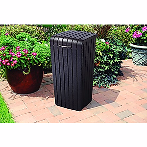 Keter Copenhagen 32 Gallon Resin Large Trash Can with Lid for Patio and Outdoor Kitchen, Brown
