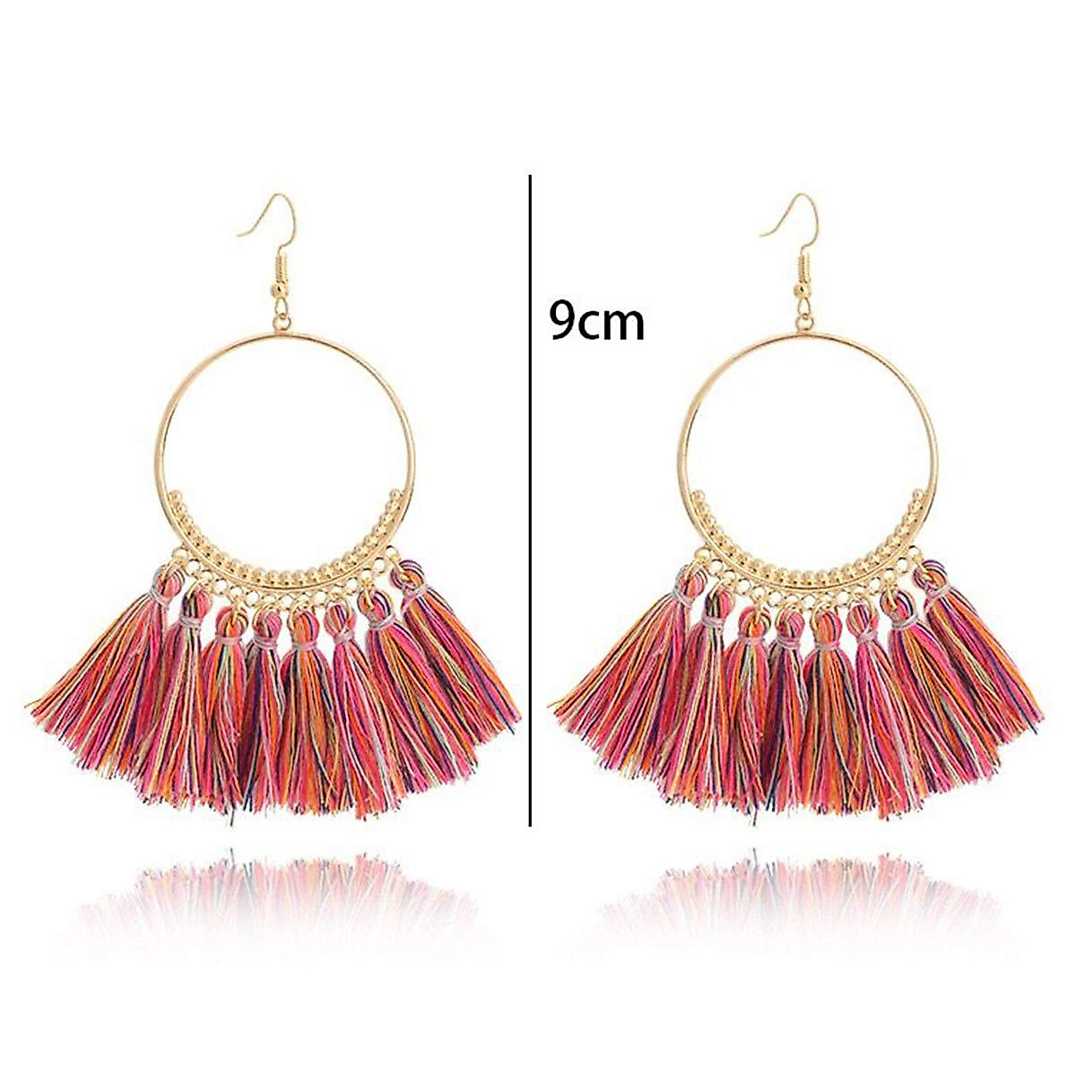LANTAI 12 Pairs Bohemian Tassel Earrings for Women Trendy Colorful Fringe Summer Beach Statement Earrings