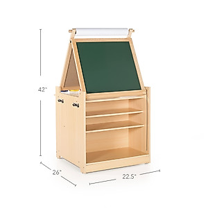 Guidecraft Desk to Easel Art Cart - Folding Art Easel for Kids, Craft Storage Center with Chalkboard and Whiteboard | Toddler Art and Activity Desk with Fabric Storage Bins | Wooden Classroom Easel