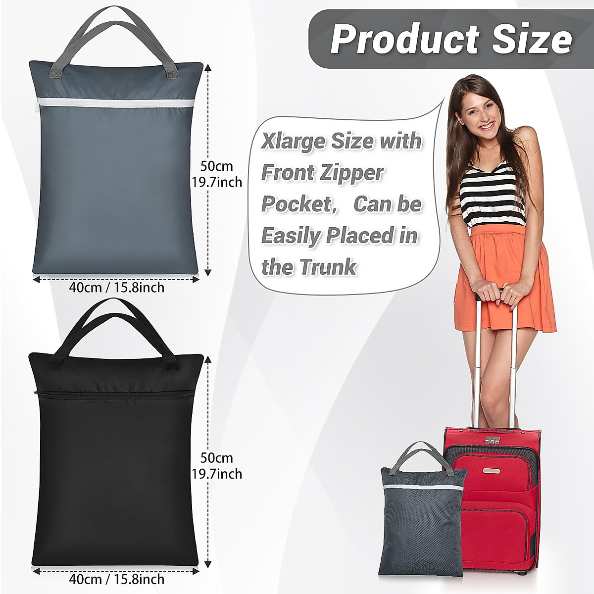 2 Pcs Large Travel Laundry Bag, Sublaga Washable Waterproof Wet Dry Bag Large Dirty Clothes Bag Bathing Suit Workout Bag for Gym Clothes Laundry Wet Clothes Swimming Yoga (Black + Gray)