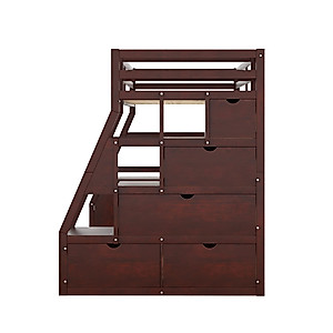 Twin Loft Bed with Desk & Storage Stairs Wood Loft Beds with Cabinet and 7 Drawers and 2 Shelves High Loft Bed Frame with Step for Kids, Juniors, Teen, Boys, Girls, Espresso, Twin Size