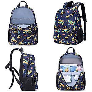 Backpack for Kids Boys Girls Preschool Kindergarten Bookbag Set with Lunch Box Truck Toddler School Bag, navy Blue