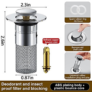 2Pcs Bathroom Sink Stopper Hair Catcher, Pop Up Sink Drain Filter with Removable Stainless Steel Filter Basket Hair Catcher, for US Bathroom Sink Stopper Replacement.