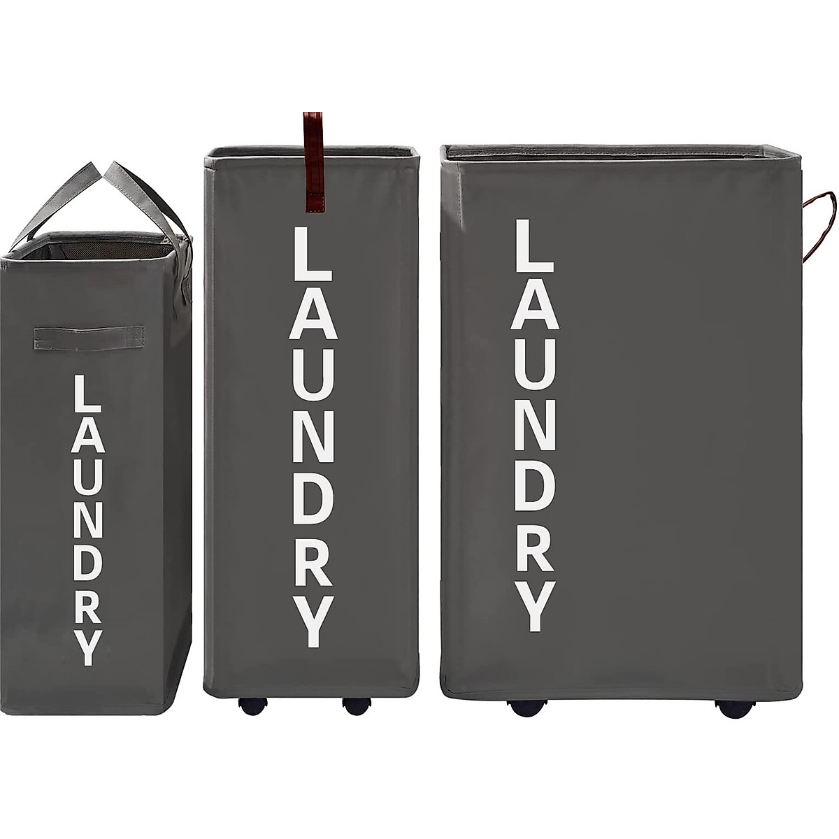 92L Extra Large Laundry Hamper with Leather Handle,Standable Laundry Basket with Wheels Laundry Hamper on Wheels,Large Hamper,Rolling Laundry Basket Grey