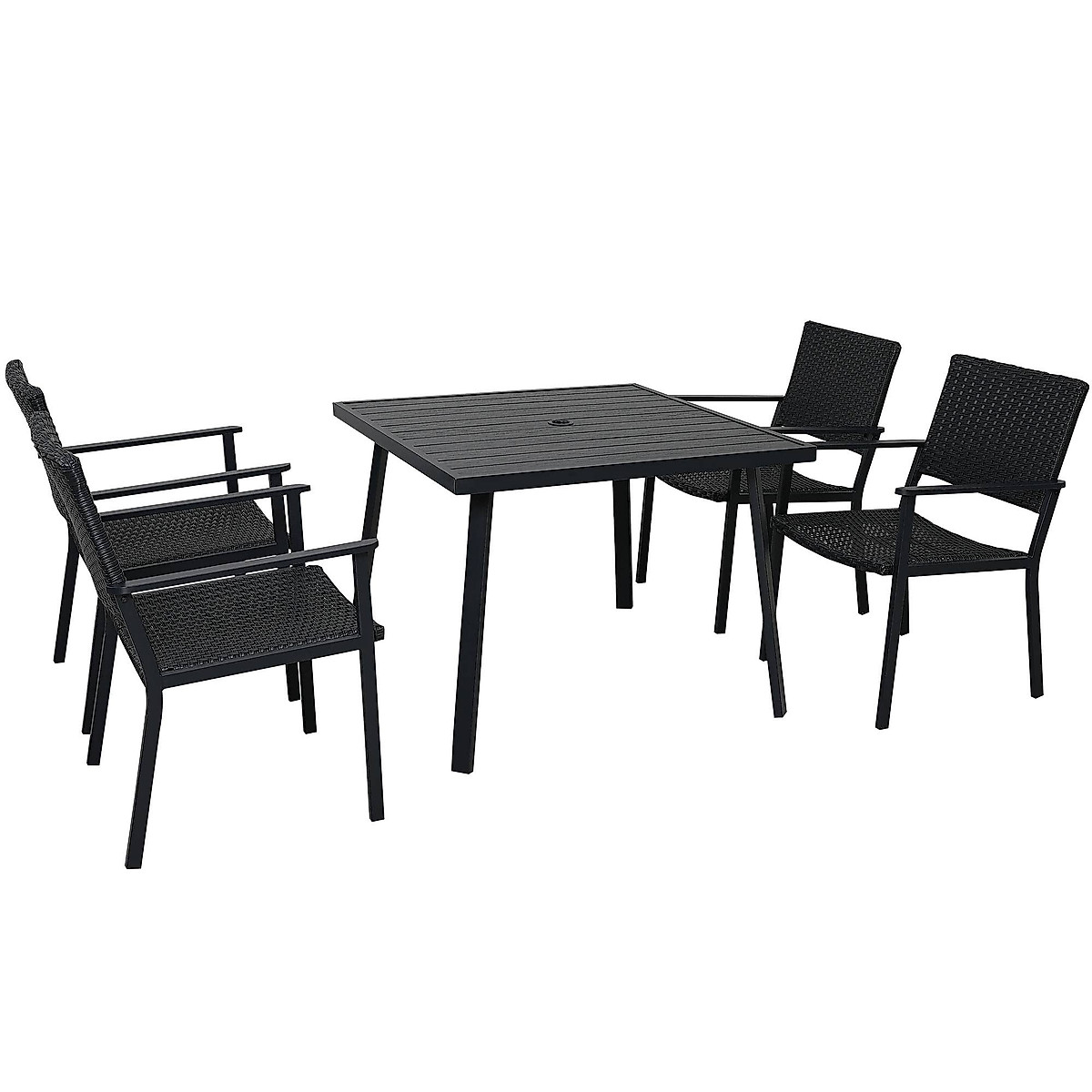 Outdoor Patio PE Wicker 5-Piece Dining Table Set with Umbrella Hole Garden
