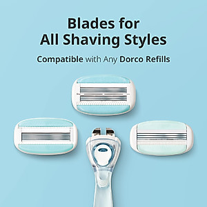 Dorco EVE6 Razors for Extra Smooth Shaving | 1 Razor Handle & 2 Blade Refills | 6 Curved Blades with Flexible Aloe Vera Moisture Bar | Interchangeable Cartridges for Sensitive Skin