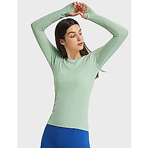 LUYAA Womens Workout Tops Long Sleeve Shirts Yoga Sports Running Breathable Gym Athletic Top Slim Fit Light Green Large