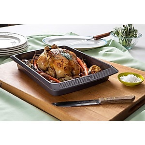 SAVEUR SELECTS 10-Inch by 14-Inch Roasting Pan, Non-stick, Warp-resistant Carbon Steel, Dishwasher Safe, Artisan Bakeware Series