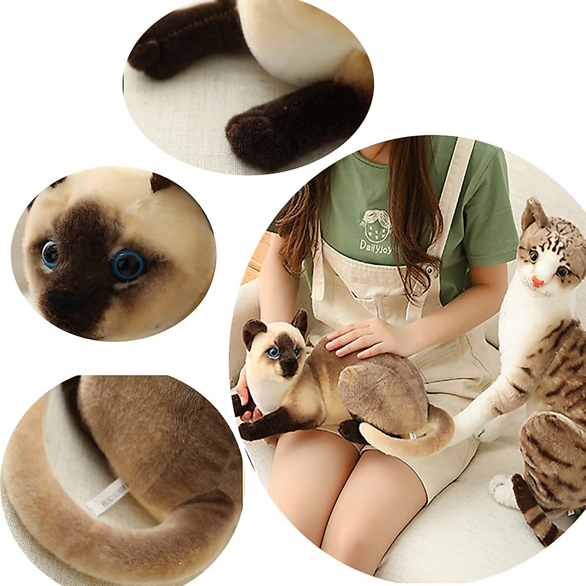 GUDVES Siamese Cat Stuffed Animal, Shorthair Cat Realistic Plush Cat Stuffed Toys, Gift for Kids 12inches (B)