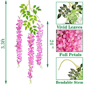 AITISOR 24 Pack Artificial Fake Wisteria Vine Ratta (3.75 Feet) Hanging Garland Silk Flowers String Home Party Wedding Decor(Pink)