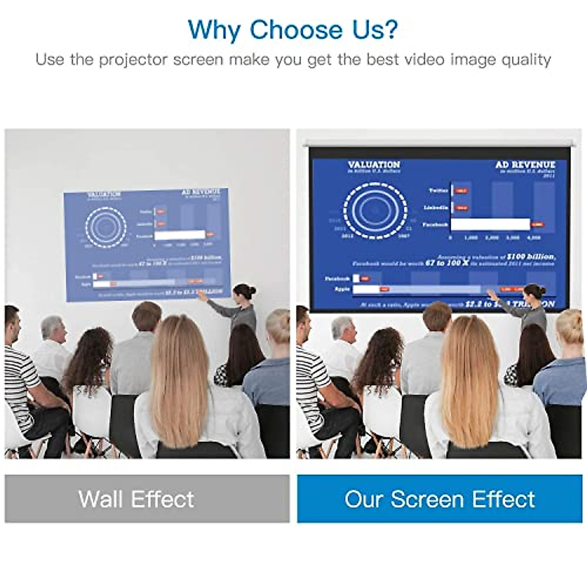 Projector Screen 100 Inch 16:9 - Auto-Locking Portable Projection Screen for 4K 3D 1080P HD - Manual Projector Screen Pull Down for Indoor Outdoor Home Theater Office Movies by PERLESMITH