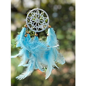 Rooh Dream Catcher ~ Baby Blue Crochet~ Handmade Mandala Hangings for Positivity (Used as Home Décor Accents, Wall Hangings, Garden, Car, Outdoor, Bedroom, Key Chain, Meditation Room, Yoga Temple)
