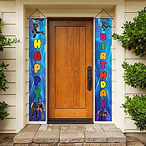 Gaming Happy Birthday Yard Sign Banners， Birthday Decorations Backdrop for Boys Kids，Gaming Theme Party Hanging Porch Door Wall Decor