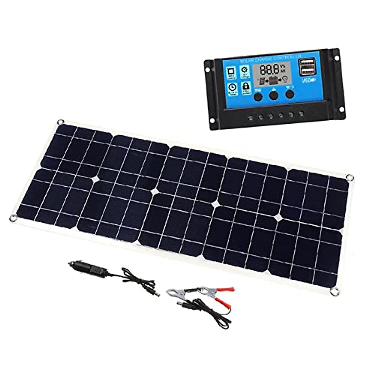 YALIYA 50W 5V/18V Solar Panel Dual USB Output Monocrystalline Solar Panel IP65 Water-Resistant with 10A Solar Controller Regulator for Car Yacht Batterys Boat r