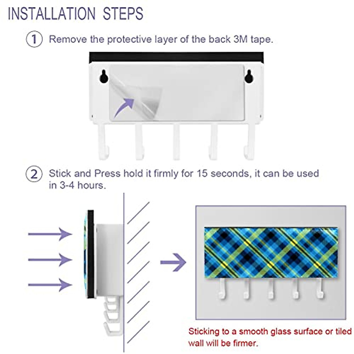 Coat Rack Wall Mounted, 5 Rail Wall Decorative Hooks Hanging for Clothes Hat Towel Purse Key, 7 Inches, 4.4lbs(Max), Blue Color Pattern