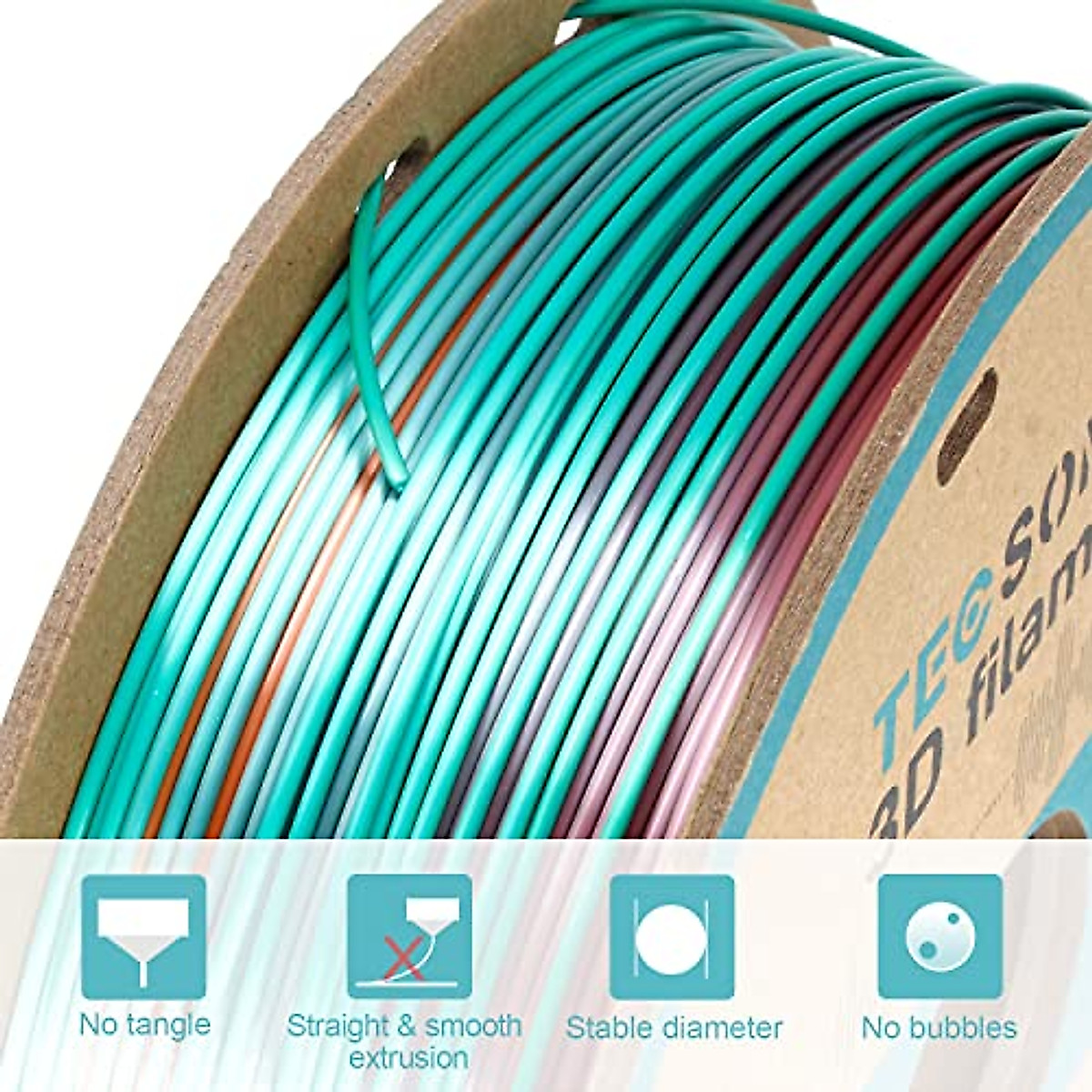 TECSONAR Silk Shiny Multicolor Rainbow PLA 3D Printer Filament 1.75mm, Dimensional Accuracy +/- 0.02mm, 1kg Spool (2.2lbs), Fit Most 3D Printer, Rainbow Macaron Series PLA