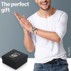 ITAY Metal Free Belt - Hypoallergenic Full Grain Leather TSA Belt Strap,Sturdy Men's Adjustable Belt,Nickel Free Belt for Men