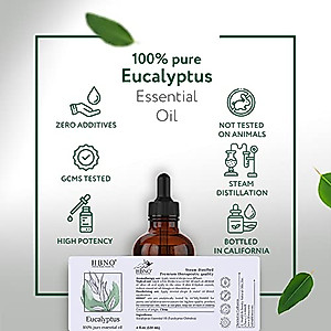 HBNO Eucalyptus Essential Oil 4 oz (120 ml) - 100% Pure & Natural Eucalyptus Essential Oil for Diffuser - Eucalyptus Oil Essential Oil for Soothing Massage - Eucalyptus Oil for Skin Smooth & Clear