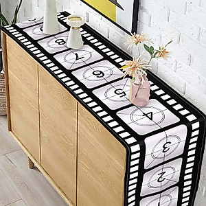 Movie Night Table Runner, 12 x 72 Inch Black and White Printed Filmstrip Table Runner Movie Reel Decor Movie Theme Tablecloth Decorations for Kitchen Film Party (Classic Style, 3 Pcs)